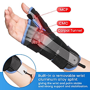 Velpeau Carpal Tunnel Wrist Brace Night Support, Completely Stabilizes Wrist & Thumb, Thumb Spica Splint for De Quervain's Tenosynovitis, Tendonitis, Arthritis Pain Relief (Breathable, Right Hand, S)