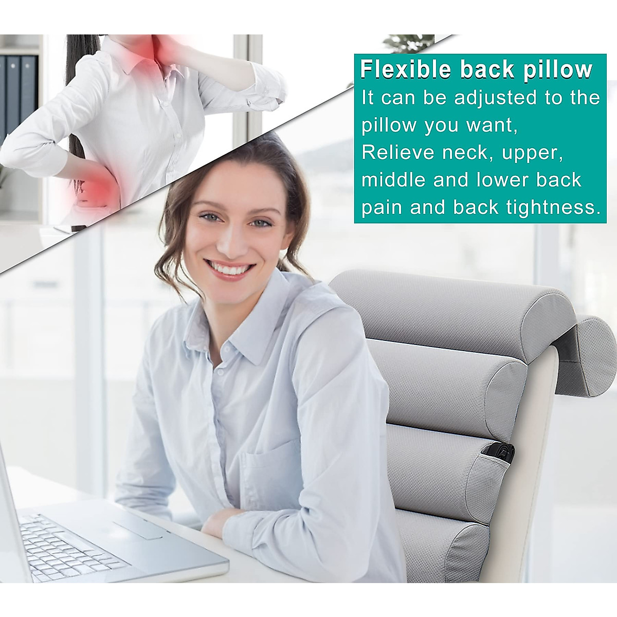 GIVANLEE Back Support Pillow for Office Chair,Computer/Desk Chair/Couch,Lumbar Support Pillow Adjustable for Chair,Patented 6-fold semi-circular Back Cushion Hanging on Office Chair,Soft