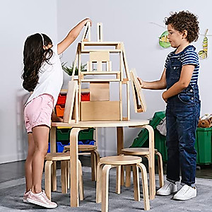 ECR4Kids Bentwood Round Table and Stool Set, Children's Furniture, Natural, 5-Piece