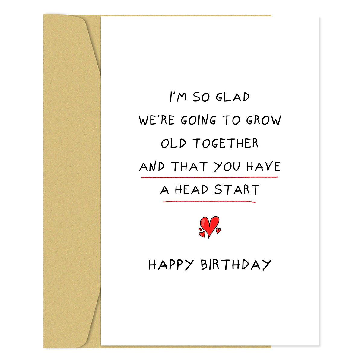 Zoytonky Funny Birthday Card for Husband Wife, Romantic Birthday Card for Boyfriend Girlfriend, Happy Birthday Cards for Him Her, ’We're Going to Grow Old Together and That You Have a Head Start’