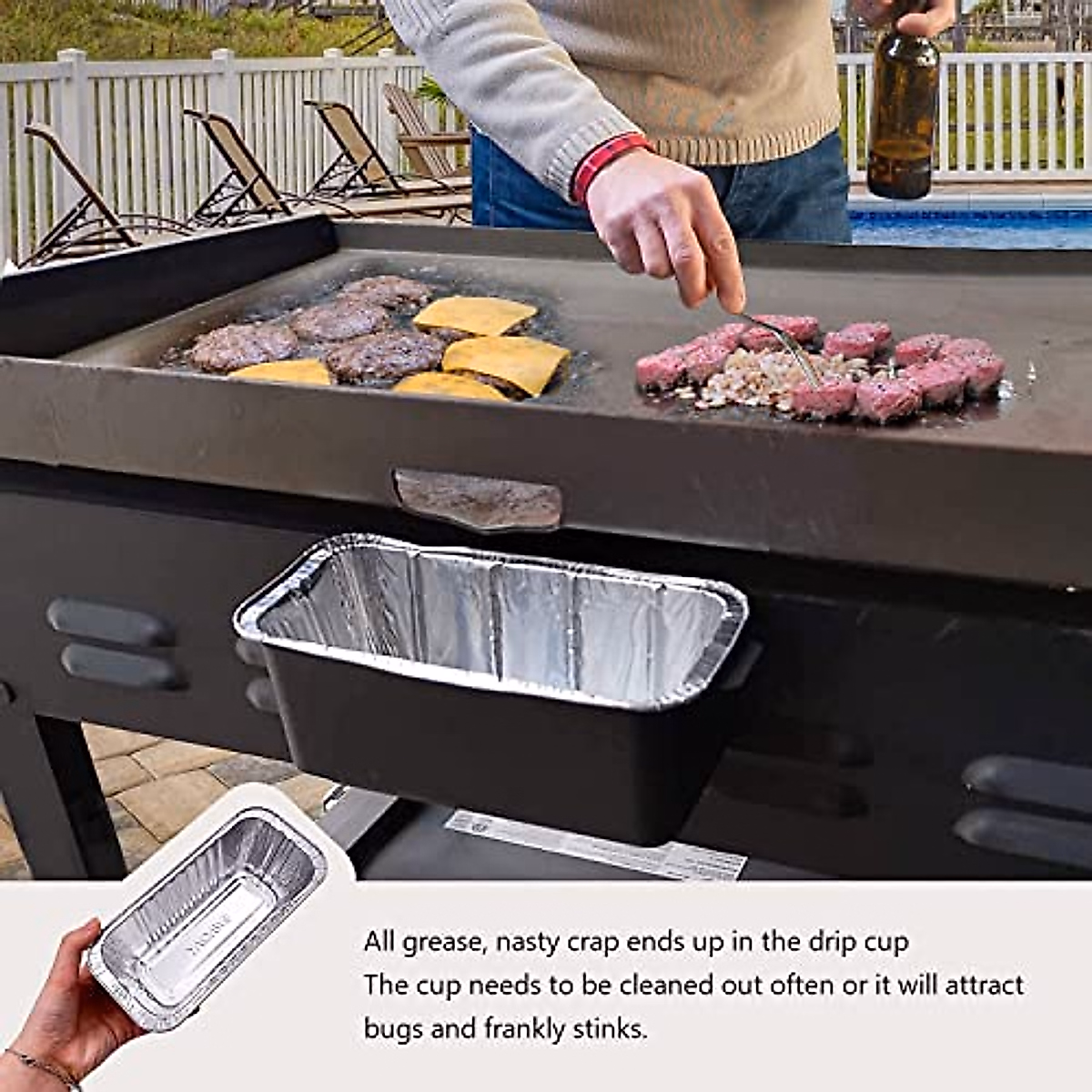 YAOAWE 65 Pack Replacement for Blackstone Grease Cup Liners, Compatible with Blackstone 28"/36"/30"/17" and 22" Griddles, Rear Aluminum Grease Tray Heavy Duty Disposable Drip Pans