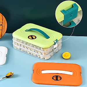 YQkoop Refrigerator Food Shelf Dumpling Storage Box, 3 Layered Stackable Plastic Storage Bins Tray Container with Lid for Bathroom, Food, Snack, Fruit, Vegetables