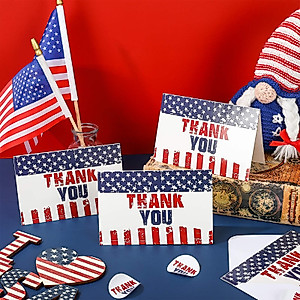 Whaline 30Pcs Patriotic Greeting Cards American Flag Thank You Cards Retro 4th of July Note Card with Envelops and Adhesive Stickers for Independence Day Party Favor Supplies, 4 x 6inch