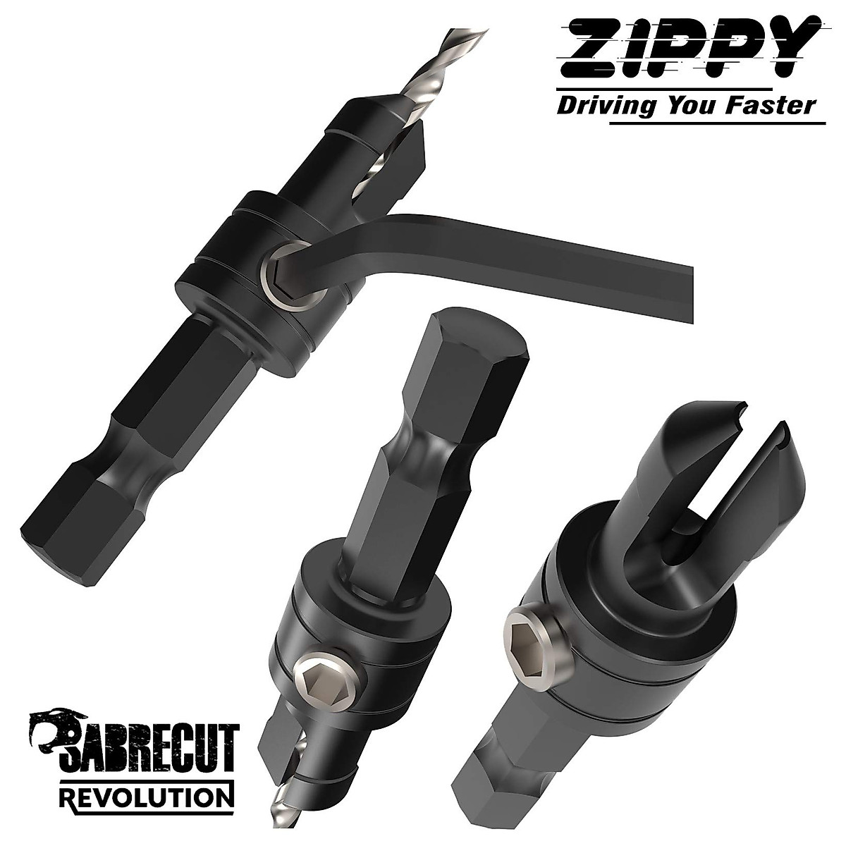 11 x SabreCut Zippy SCRKZ1 Countersink Set with Adjustable Pilot Impact Drill Bits