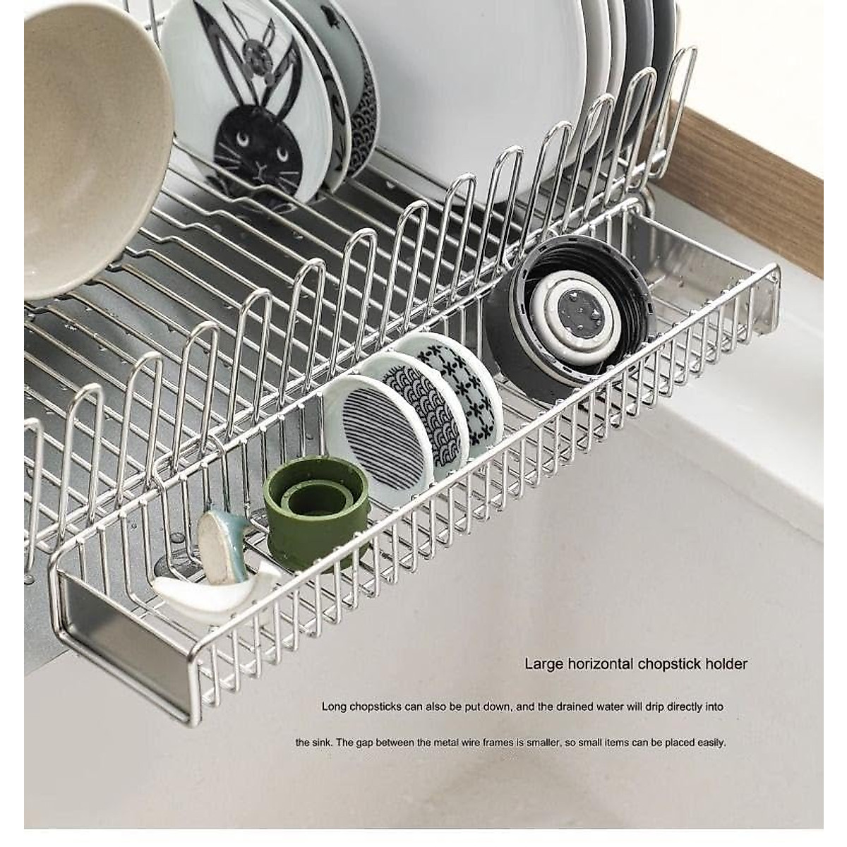 Dish Drying Rack 304 Stainless Steel Dish Rack with Drainboard Drainage, Utensil Holder for Various Kitchenware,Comes with chopstick holder Multifunctional Dish Rack for Kitchen Counter,Cup Holder,(St