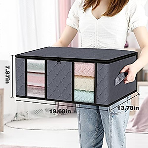 HomeHacks Storage Clothing Storage Bags, Storage Box Clothes Organizer with Clear Windows, Sturdy Handles Clothing Storage for Cloth, Toy, Bedding Storage, 3-Pack, Grey