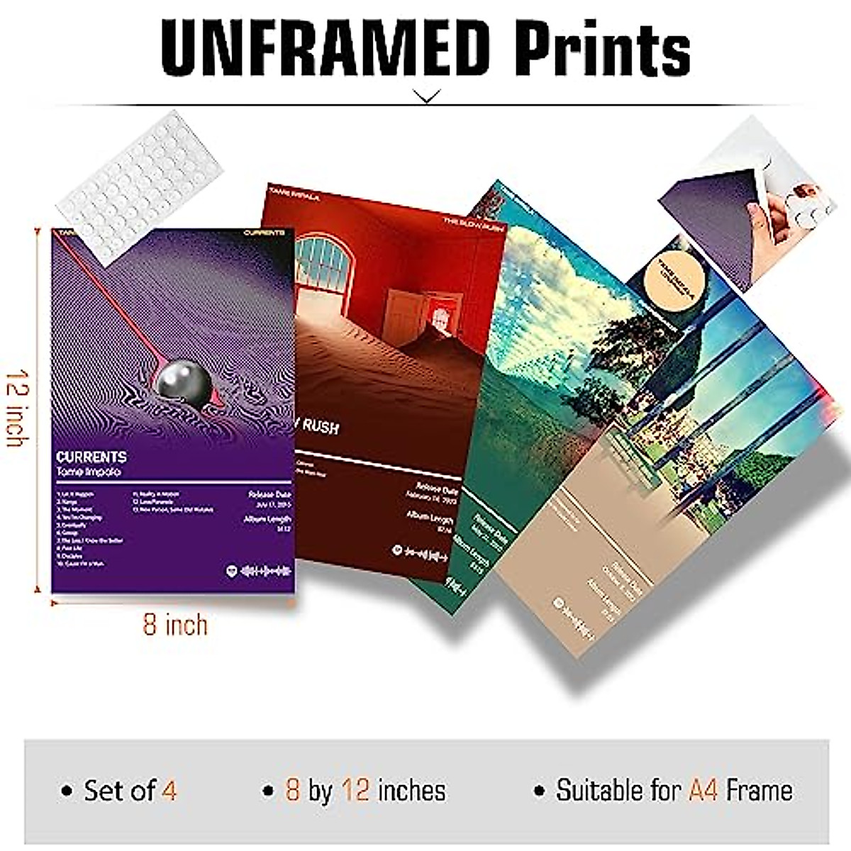 Enimoud Tame Impala Poster Rock Band Music Album Cover Posters for Room Aesthetic Print Set of 4 Wall Art for Girl and Boy Teens Dorm Decor 8x12 inch Unframed
