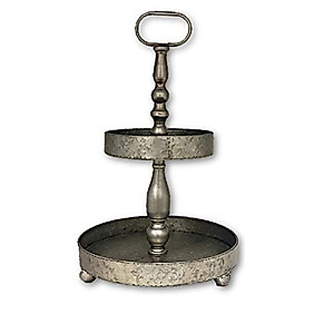 THE NIFTY NOOK 2 Tier Farmhouse Serving Tray Stand Vintage Metal Decor with Carry Handle (Galvanized)