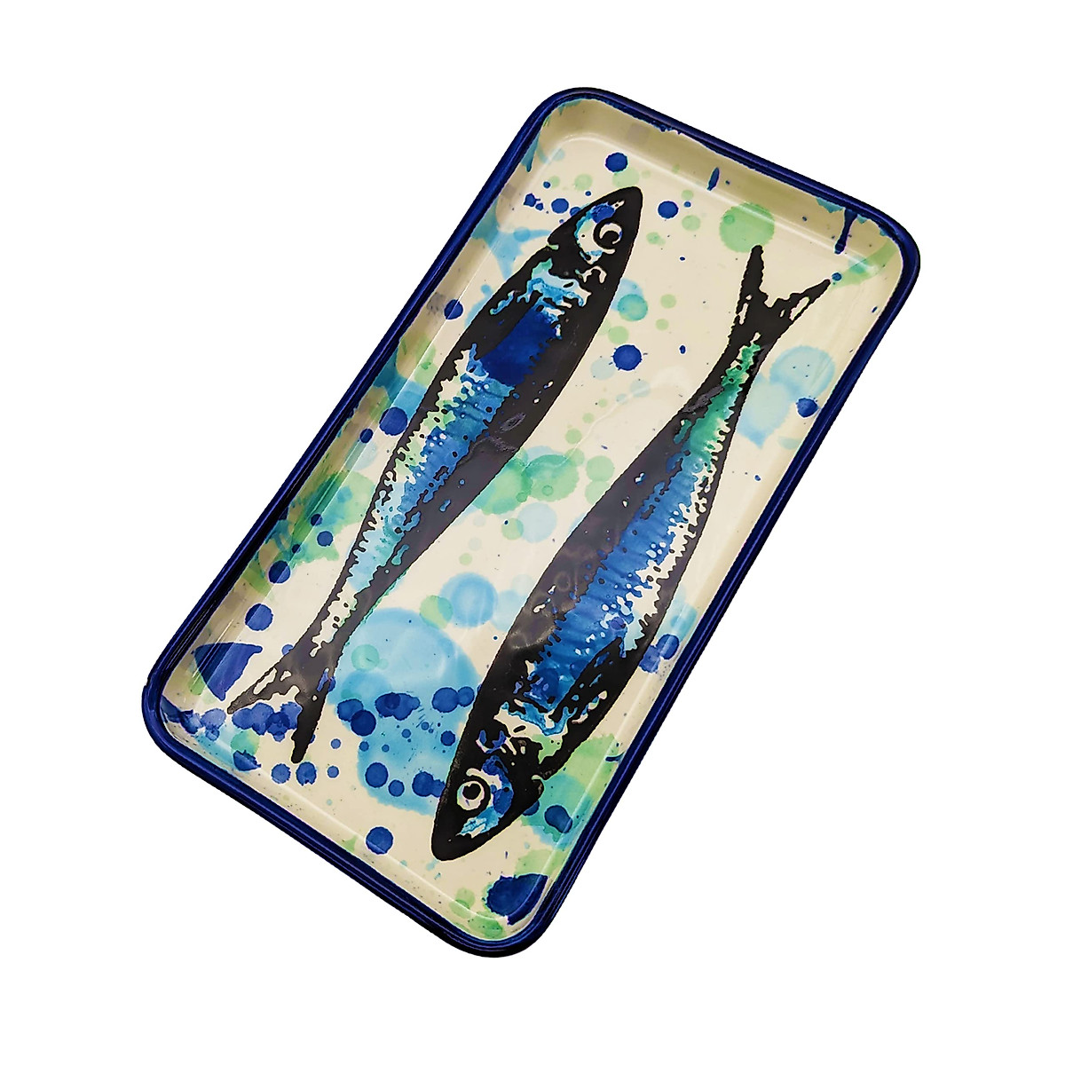 Splash Sardines Portuguese Pottery Rectangular Ceramic Serving Platter (Small)