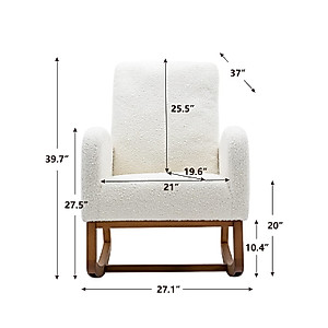 Antetek Modern Accent Rocking Chair, Upholstered Nursery Glider Rocker for Baby and Kids, Comfy Armchair with Side Pocket, Living Room Lounge Arm Chair with High Backrest (White)