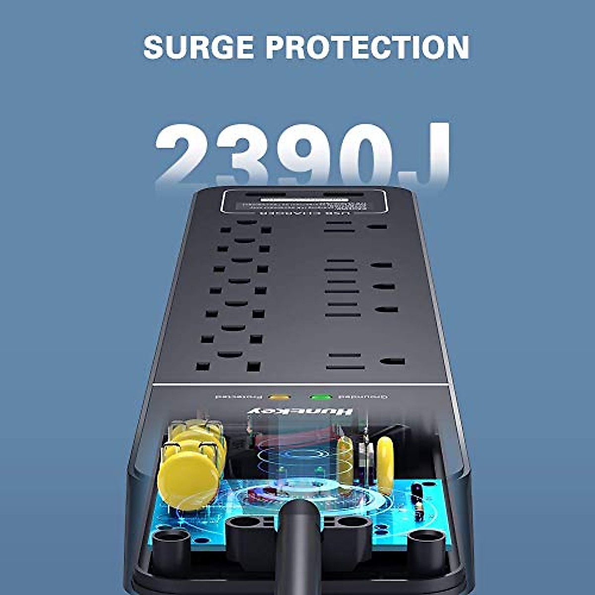 Huntkey Power Strip Surge Protector, 12 Outlets with 2 USB A Ports, 6ft Heavy Duty Extension Cord for Home, Office, Dorm Essential, 2390 Joules, ETL Listed, Black