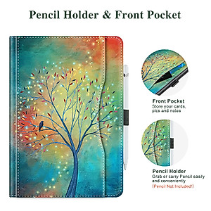Vimorco iPad 9th/8th/7th Generation Case, 9th Generation iPad Case with Pencil Holder/Hand Strap/Pocket, iPad 10.2 Case Adjustable Angle, iPad Cover 9th Generation Auto Sleep/Wake, Oil Painting Tree