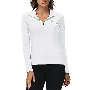 MoFiz Golf Shirt for Women Long Sleeves UV Protection Zip-up Female Biking Shirt Womens Daily Wear Tops White M