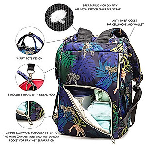 QWREOIA Diaper Bag Backpack, Animal Print Travel Nappy Bag with USB Charging Port Stroller Straps and Insulated Pocket For Women/Mum (Animal Print Pattern)