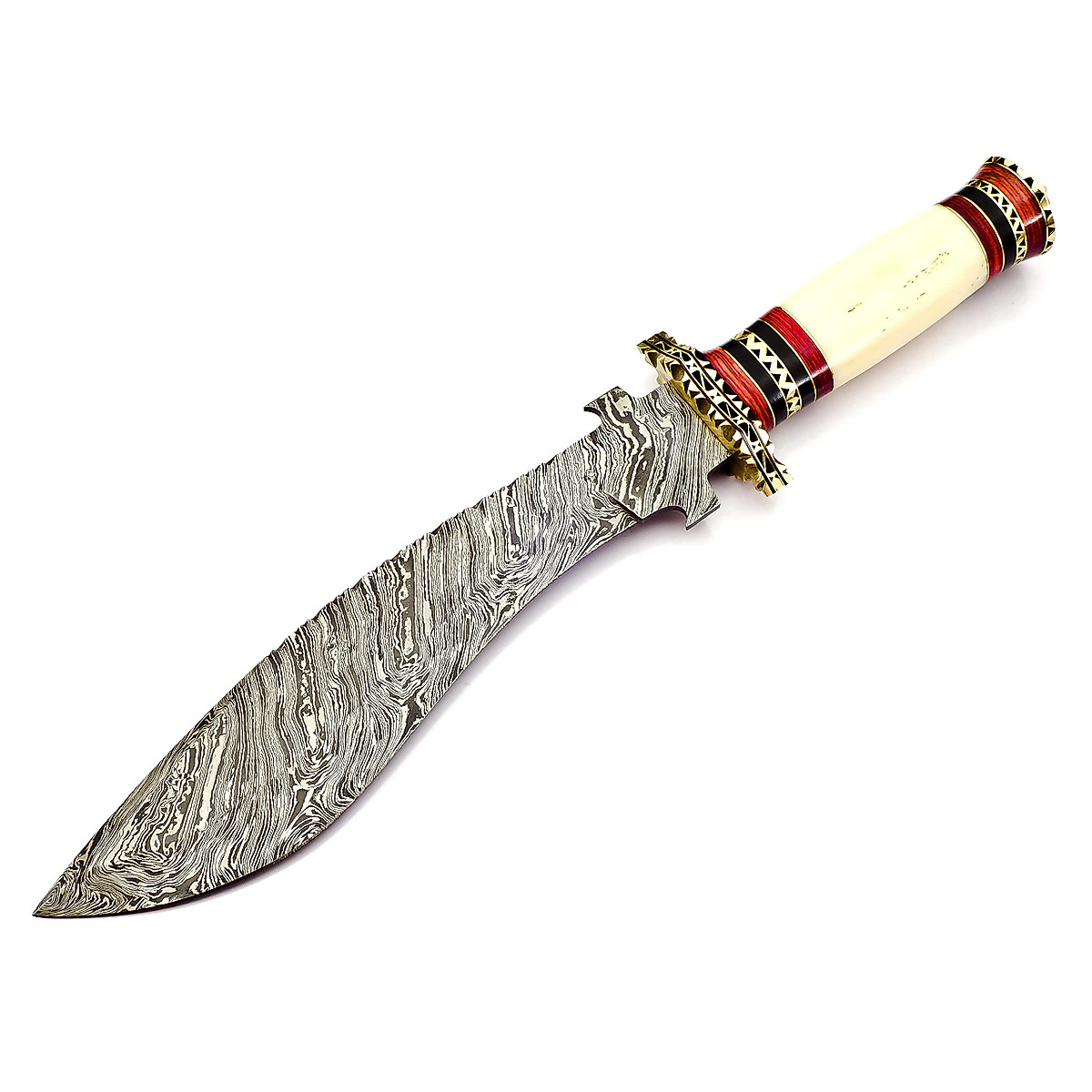 Skokie Knives Custom Damascus Steel Hunting Knife Camel Bone Handle with Brass Spacer -Handmade Premium Quality Edge Fixed Blade – For Multipurpose – Ideal for Survival Hunting Camping Hiking Outdoor Every Day Carry Professional Use Art of Craftsmanship E