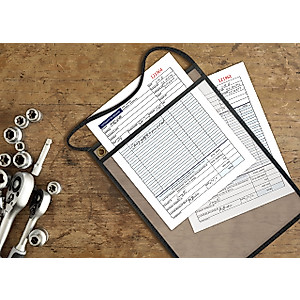 Better Office Products Shop Ticket Holders with Hanging Strap, 9 x 12 Inches, Both Sides Clear, Stitched Black Heavy Duty Canvas Edge Trim, 15 Pack