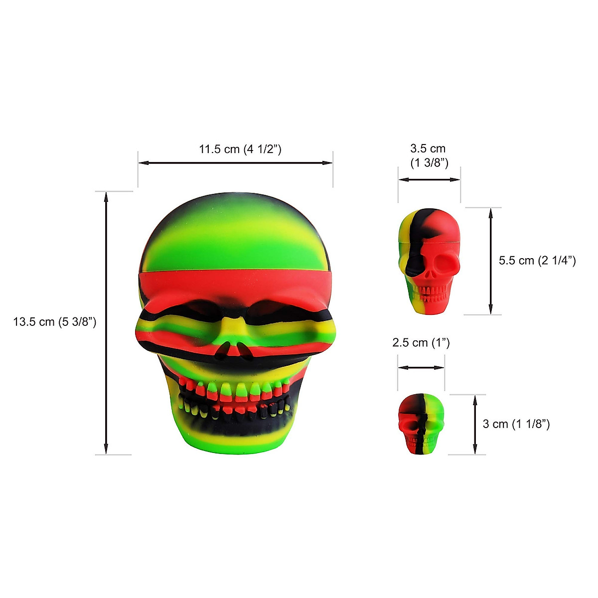 HerbHuggers Silicone Skull Containers 3-Piece Set Black Rasta