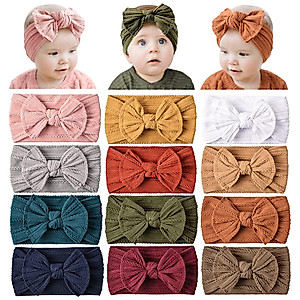 Prohouse 12 Pack Baby Nylon Headbands Hairbands Hair Bow Elastics Handmade Hair Accessories for Baby Girls Newborn Infant Toddlers Kids(Terracotta)