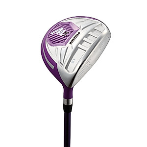 Precise M5 Ladies Womens Complete Right Handed Golf Clubs Set Includes Titanium Driver, S.S. Fairway, S.S. Hybrid, S.S. 5-PW Irons, Putter, Stand Bag, 3 H/C's Purple (Right Hand Tall Size +1")