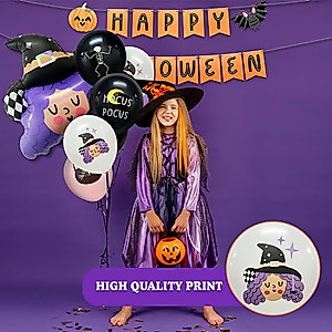 HOUSE OF PARTY Halloween Witch Foil Balloon-50PCS Black Pink White Witch, Cat Latex Balloons for Halloween Birthdays Graduation Party Decorations, School Classroom Games, Kids' Hand Out