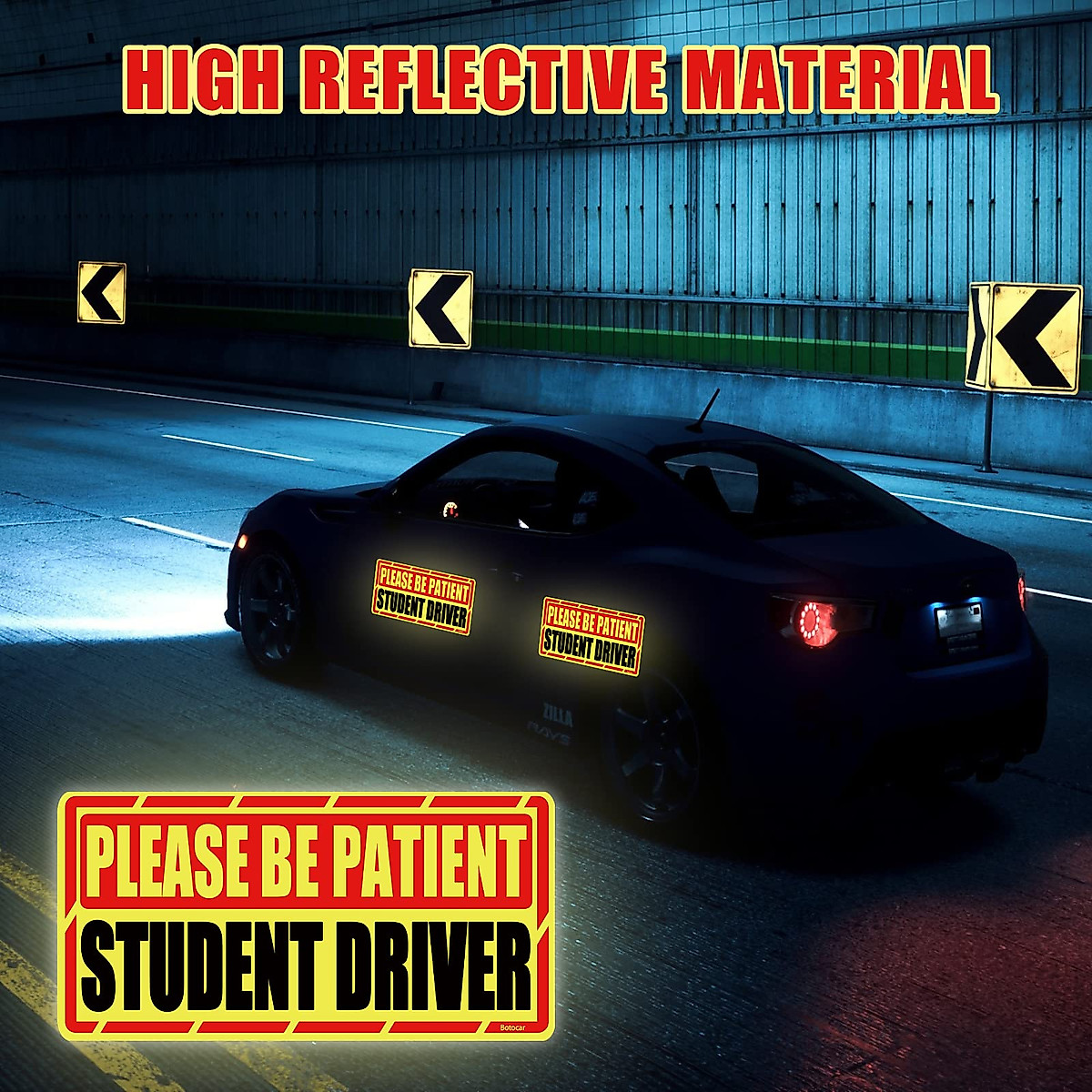 Botocar Student Driver Car Magnet, 2 Pack Super Large Please Be Patient Student Driver Signs for Car, Reflective New Driver Vehicle Bumper Magnetic Sticker, Novice Driver Safety Warning Sign, 12×6in