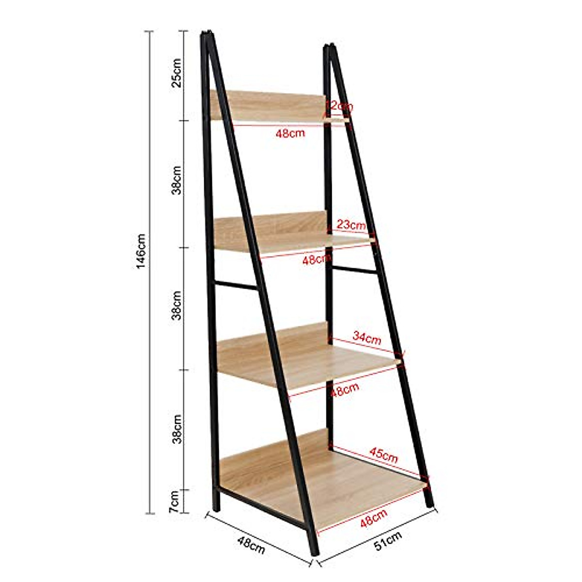 C-Hopetree Ladder Shelf Bookcase - Bookshelf - 4 Tier Plant Stand - Black Metal Frame