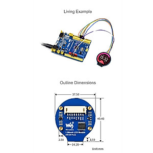 waveshare 1.28 inch Round LCD Display for Arduino/Jetson Nano/Raspberry Pi/STM32, 240×240 IPS Screen Monitor 65K RGB Colors, Using SPI Bus, Embedded GC9A01 Driver