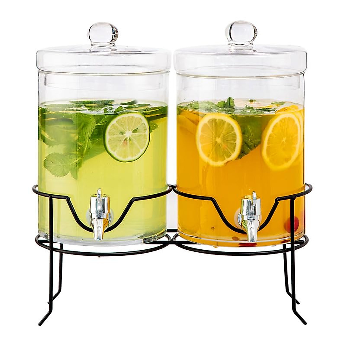 2 Pack Drink Dispenser with Stand Beverage Dispenser Each 1 Gallon Glass Drink Dispensers for Parties Lemonade Sangria Dispenser Mason Jar Drink Dispensers