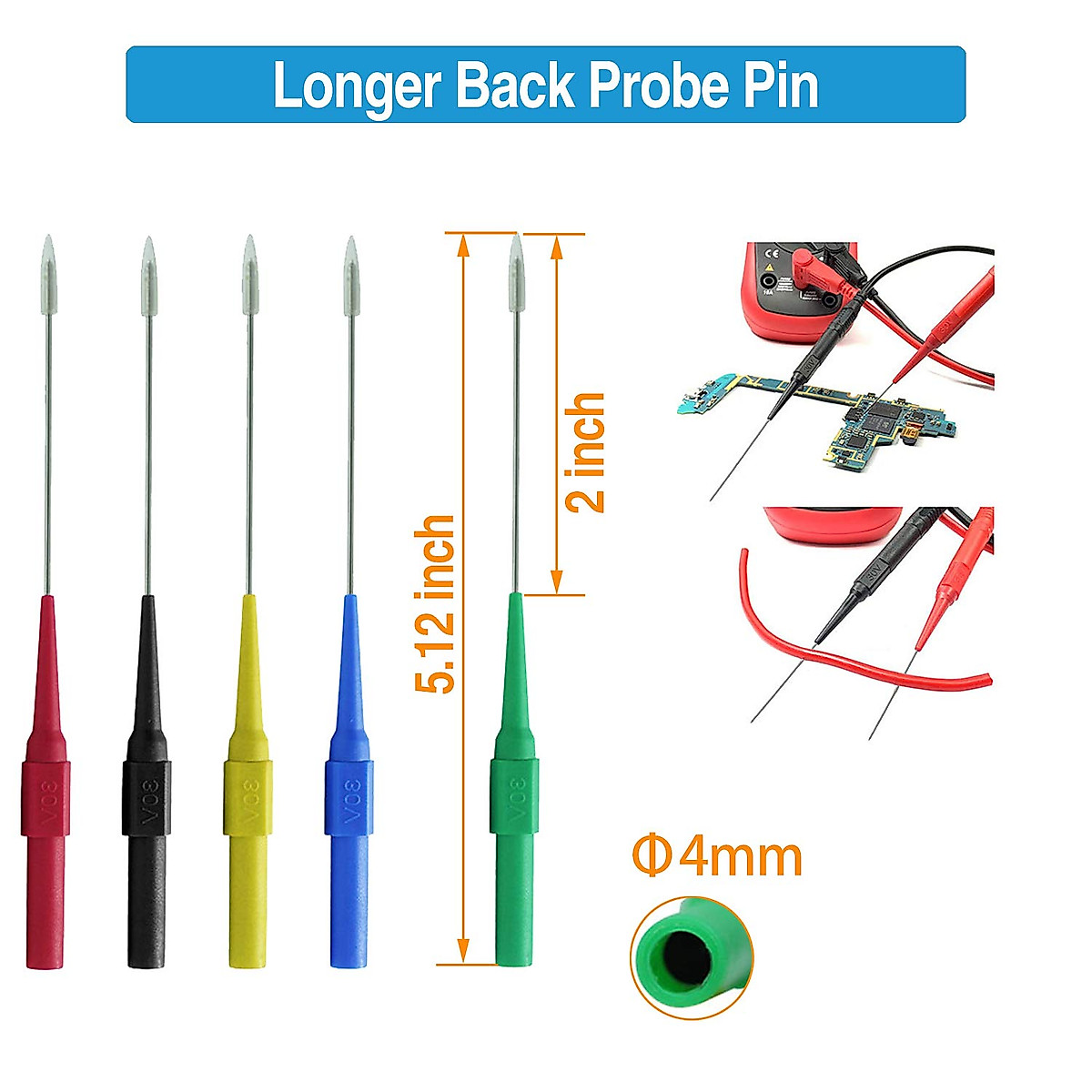 Testeronics 47 in 1 Back Probe Kit with 6 Pockets Roll Up Tool Bag |5 PCS Wire Piercer with Cover| 20 PCS Back Probe Pin | 10 PCS 4mm Banana Plug to Alligator Clip Circuit Test Lead 39.37 inch