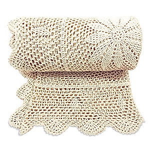 Zenviro Boho Throw Blanket - Beige, Cream Crochet Blankets - Hand Knitted Blanket - Couch Sofa Bed Blanket - Vintage Lace Blanket (50"x60")