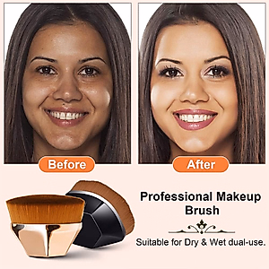 Foundation Makeup Brush Kabuki Makeup Brush Multifunctional Makeup Brush Make Up Tool for Foundation Blending Liquid (2pcs Black & 1pc Rose)