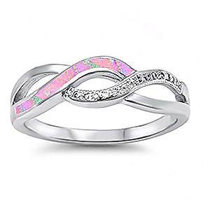 Oxford Diamond Co Lab Created Pink Opal & Cz Infinity Style .925 Sterling Silver Ring Sizes 8