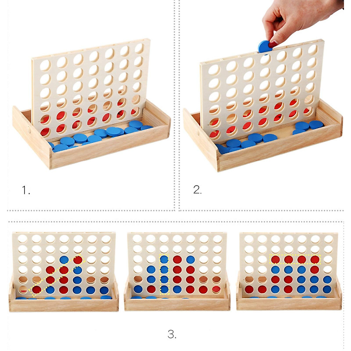 4 in a Row Wooden Board Game Foldable Line Up 4 Classic Family Toy Educational Toy for Kids and Family