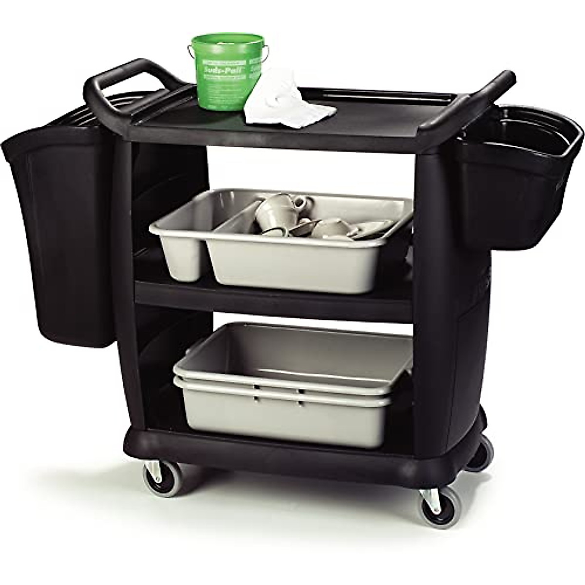 Carlisle FoodService Products Plastic Bussing Cart, 300 lb Capacity, 36.25" x 18"x 38", Black, Small