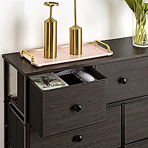 REAHOME 9 Drawer Dresser for Bedroom Faux Leather Chest of Drawers Closets Large Capacity Organizer Tower Steel Frame Wooden Top Living Room Entryway Office (Rustic Brown) RZP9B1