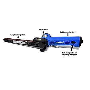 Air pneumatic power Belt Sander Free Speed: 17,000 RPM, Size: 1/2" x 18", comes with 1 piece of #80, 100, 120 sandpaper, (Sumake ST-BS110E))