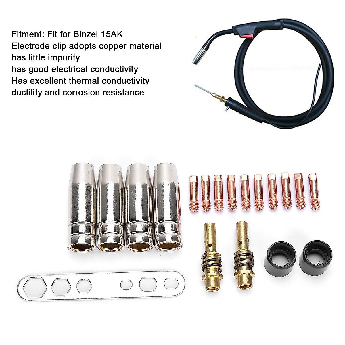 MIG Torch Gun Welding Accessory Kit Tip-Nozzle-Diffuser-Adapter Fit for Binzel 15AK MIG Welder MIG Welder Diffuse