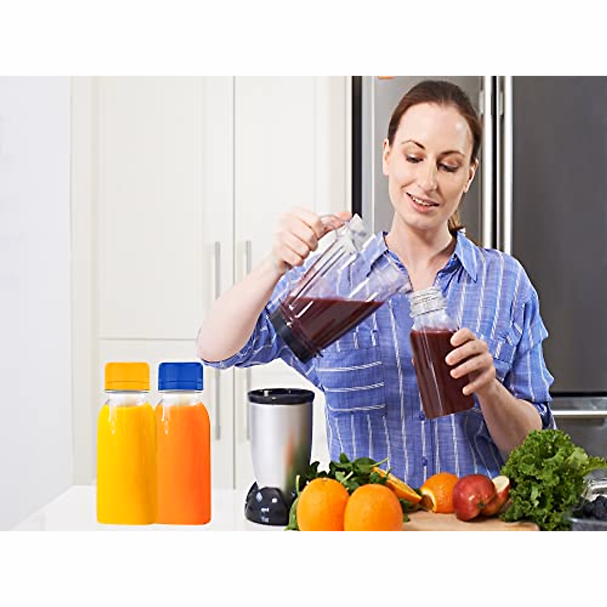 4 OZ Plastic Juice Bottles, Reusable Bulk Beverage Containers, Comes Black lid, for Juice, Milk and Other Beverages, 10 Pcs.