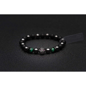 Karseer Black Panther Bracelet, Matte Onyx Natural Crystal and Magnetic Hematite Stone Beaded Elastic Bracelet, Handmade Semi-Precious Stone Jewelry Gift for Men and Women