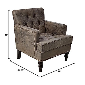 GDFStudio Medford Brown Tufted Club Chair, Fabric Accent Chair with Studded Nailhead Accents