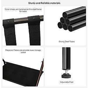 Yuihochic Luggage Rack, Pack of 2, Suitcase Stand with Fabric Storage Shelf, for Guest Room,Bedroom,Hotel, Foldable Painted Steel Frame (Black+Package Quantity 2)
