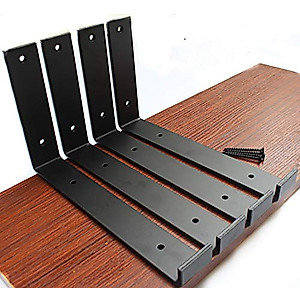 8 Pack - 9.25"L x 6"H x 1.5"W J Lip Shelf Bracket Rustic Industrial Farmhouse Iron Metal Wall Floating Shelf Bracket Metal Shelf Bracket, Industrial Shelf Bracket, Shelf Supports with Screws