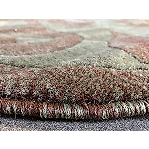 Modern Round Area Rug Contemporary Sage Green & Brown Floral Tropical Design 525 (4 Feet X 4 Feet)