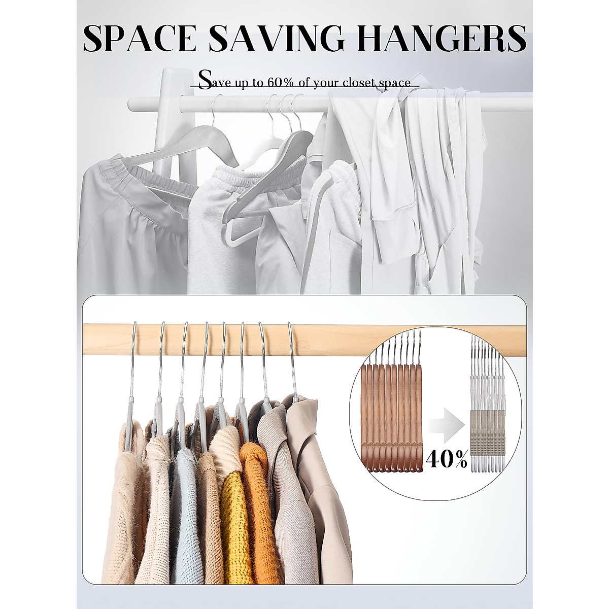 HOUSE DAY Plastic Hangers 50 Pack, Plastic Clothes Hangers Non Slip Hangers, Heavy Duty Plastic Hangers with 360° Swivel Hook, Ultra Thin Hangers Space Saving, Gray Hangers for Closet