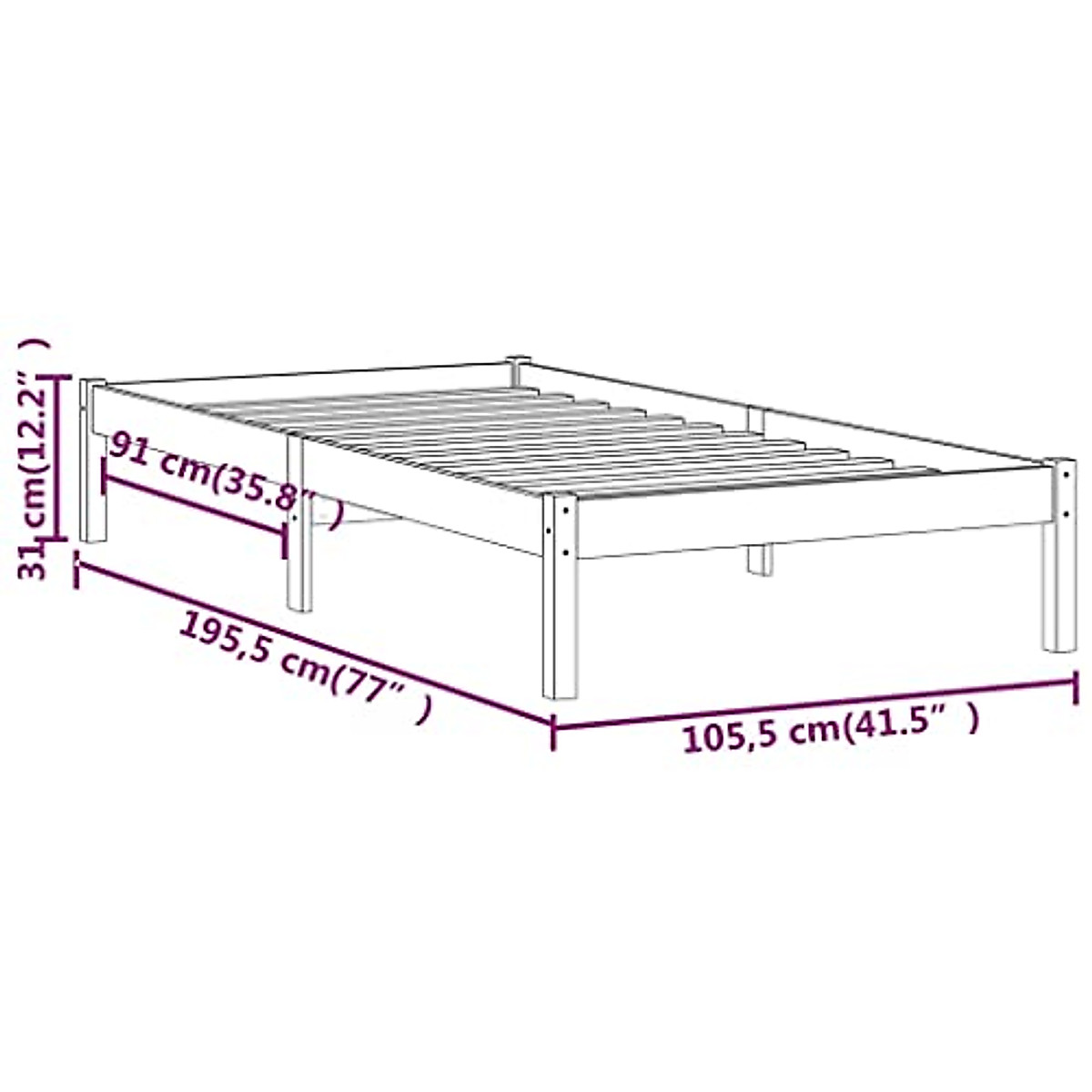 WIFESE Bed Frame 77"x41.5"x12.2" Brown Wood Twin Bed Frames Full Twin Day Bed Bedframes Queen-Size King Mattres Platform Bed Single Floating Full Size Modern Allwood Bed Frames Queen Size Full