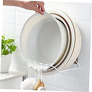 Cabilock 1pc Wall- Kitchen Wall-Mounted Basket Stand Washbasin Storage Organizer Simplicity Holder Rack for Hook Bathroom Hanging Pan with Dish Shelf Basin White Mounted Multifunctional