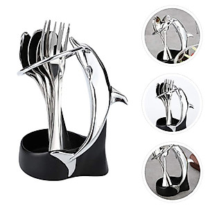 DOITOOL 3PCS Forks and Spoons Silverware Set with Organizer, Stainless Steel Silverware Set Tableware Dinnerware with Creative Dolphin Base Holder