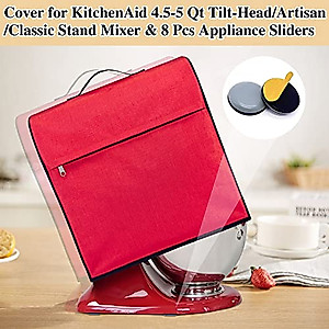 Stand Mixer Cover, Kitchen Aid Mixer Cover Compatible with 4.5-5 Qt Tilt-Head Stand Mixer, Dust Cover with 3 Pockets & 8 Pcs Appliance Sliders, Kitchen Aid Mixer Accessories, Red