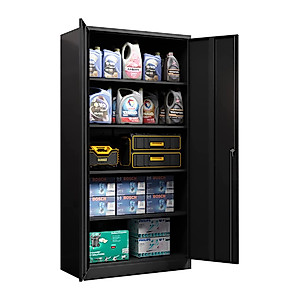 Aobabo 72 Inch Tall 2 Door Durable Locking Metal Storage Cabinet Organizer with 4 Adjustable Shelves and 2 Keys for Garages and Offices, Black