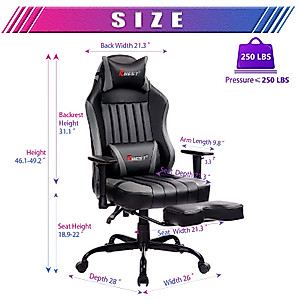 KBest Massage Gaming Chair - High Back Racing PC Computer Desk Office Chair Swivel Ergonomic Executive Leather Chair with Adjustable Back Angle, Armrests and Footrest (Gray)